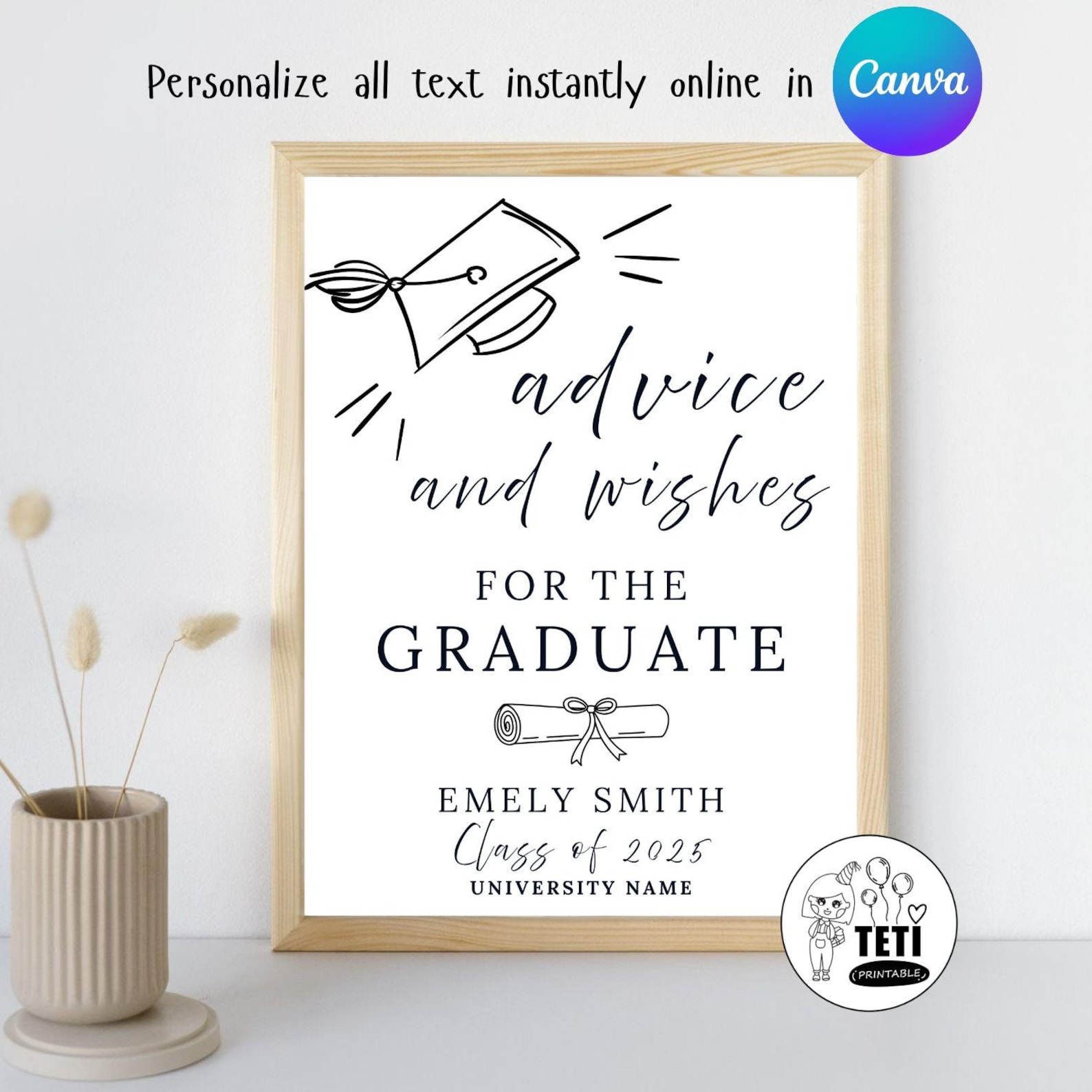 Advice & Wishes for the Graduate Sign Template, Printable Tassel ...