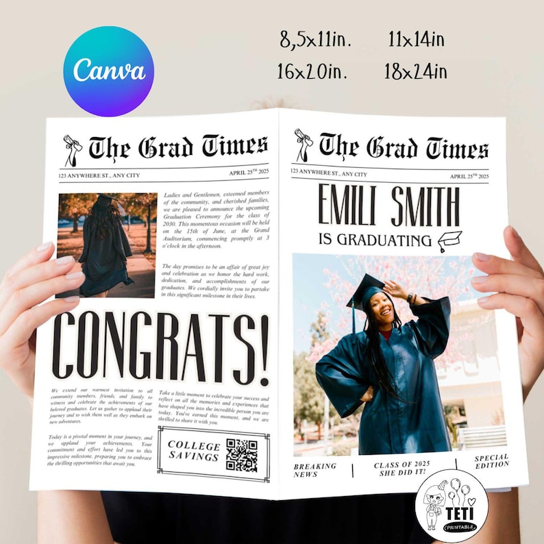 Graduation Newspaper Template With Photo, Newspaper Grad Class of 2025 ...