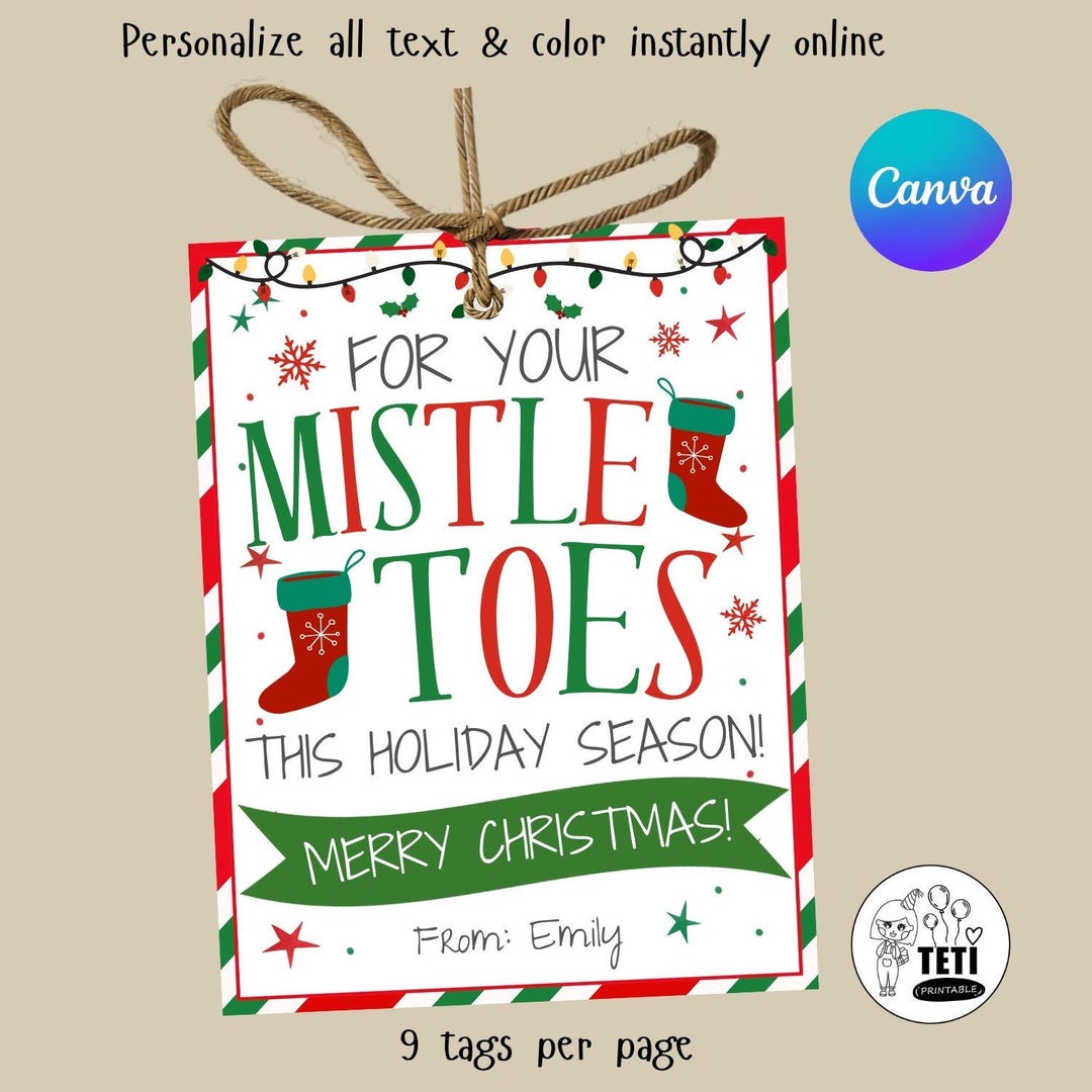 Christmas Gift Tags, Mistle Toes Tag Printable, Sock and Pedicure ...