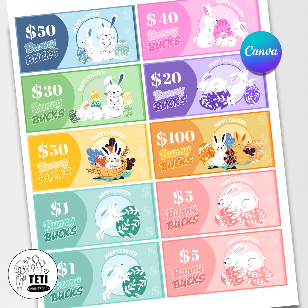 Editable Easter Bunny Bucks Printable, Easter Money Dollar Bills ...