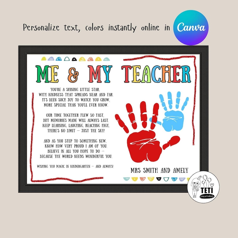 Editable Me & My Teacher Handprint Art Craft End of School Poem ...