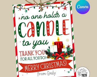Christmas Candle Gift Tags, No One Holds a Candle to You, Holiday ...