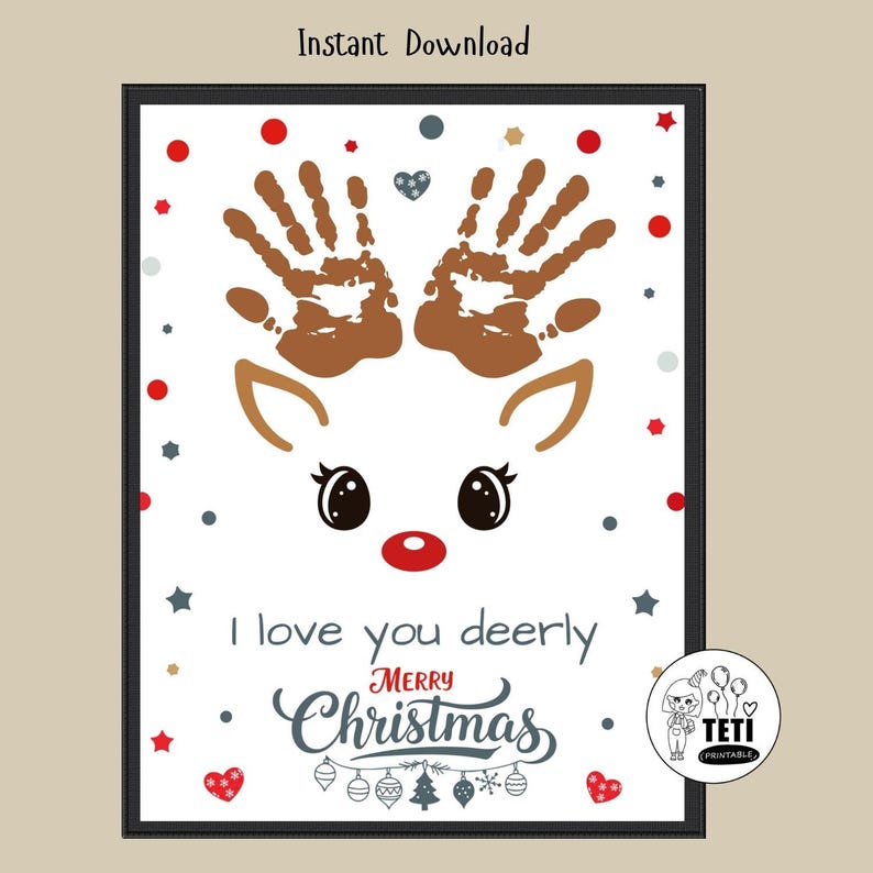 Christmas Reindeer Handprint Art, DIY Kid Craft (printable Download) - Etsy