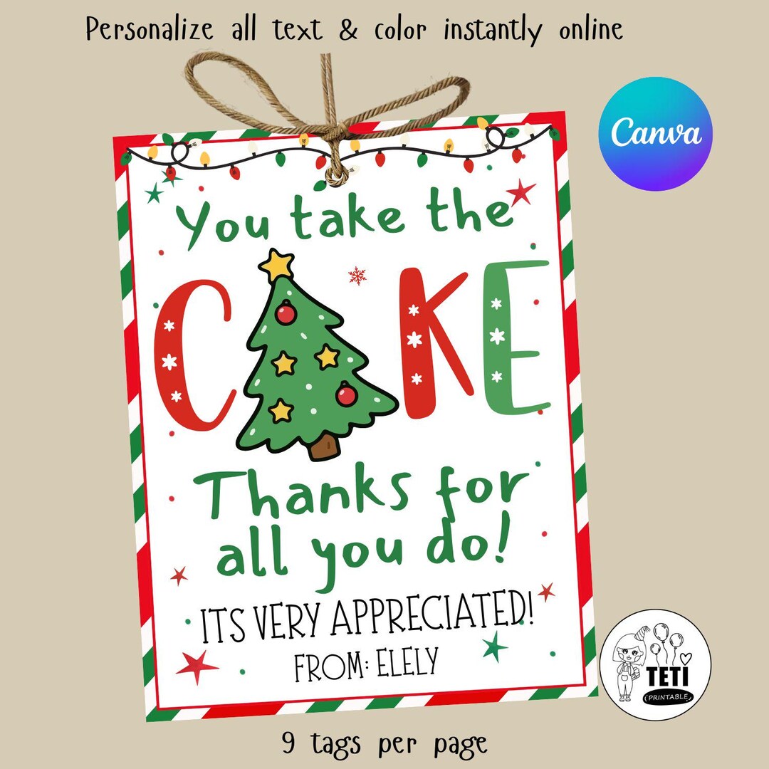 Christmas Tree Cake Gift Tags, Employee Appreciation (editable Canva ...
