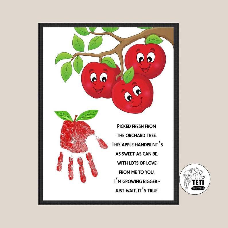 Apple Handprint Poem Art, Fall Handprint Craft Printable, Baby Toddler ...