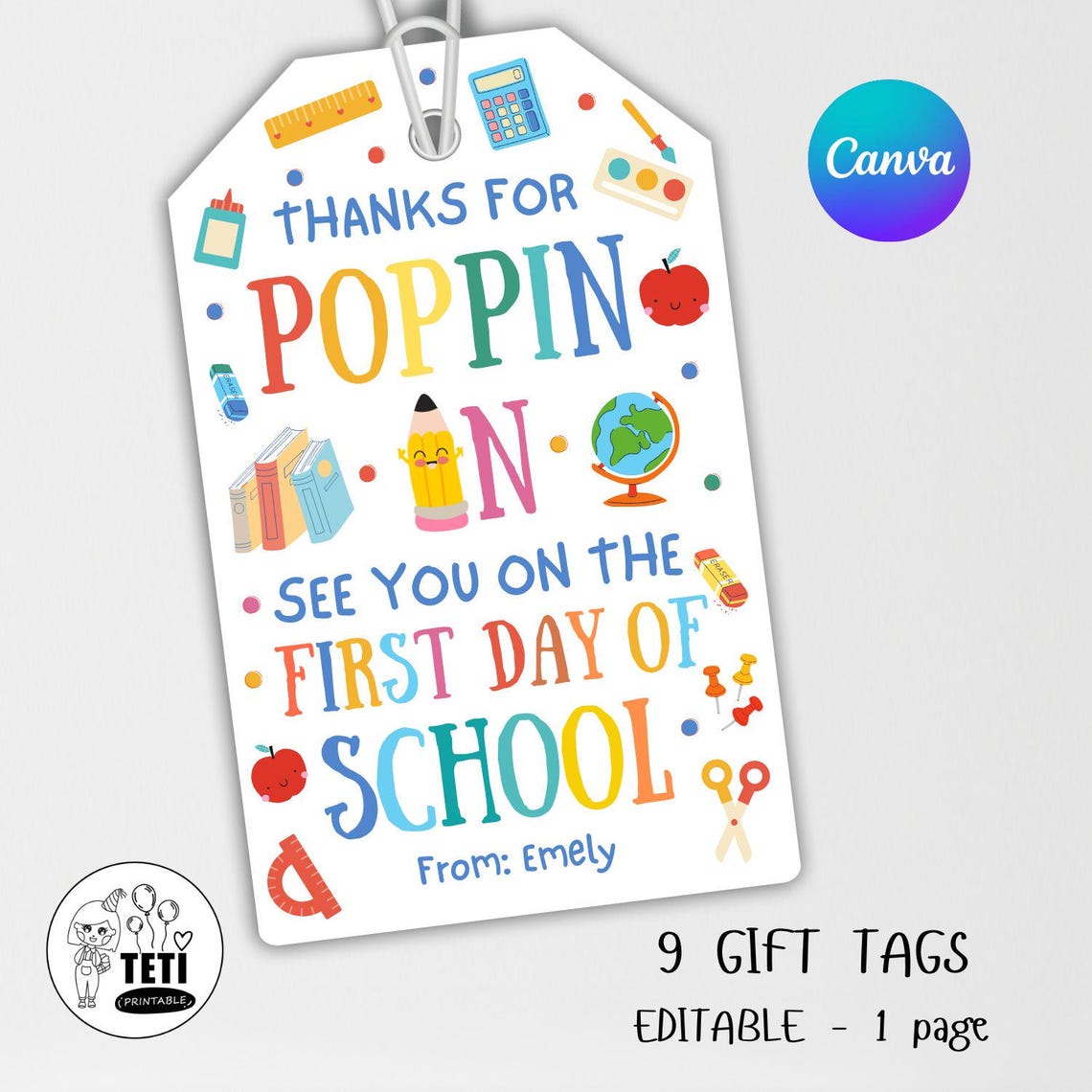 Back to School Lollipop Tag Printable, Thanks for Popping In, Meet the ...