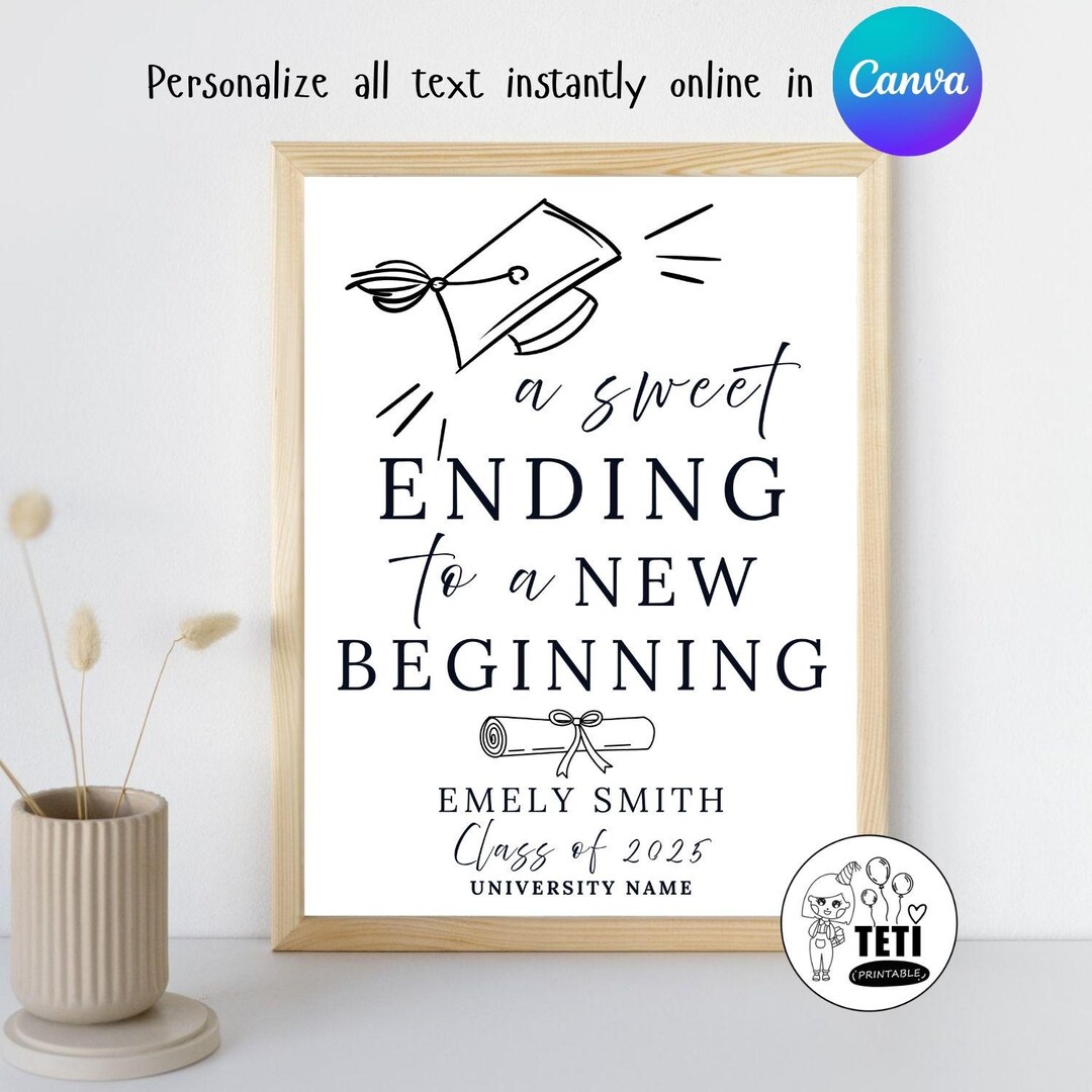 A Sweet Ending to A New Beginning Sign Template, Printable Graduation ...