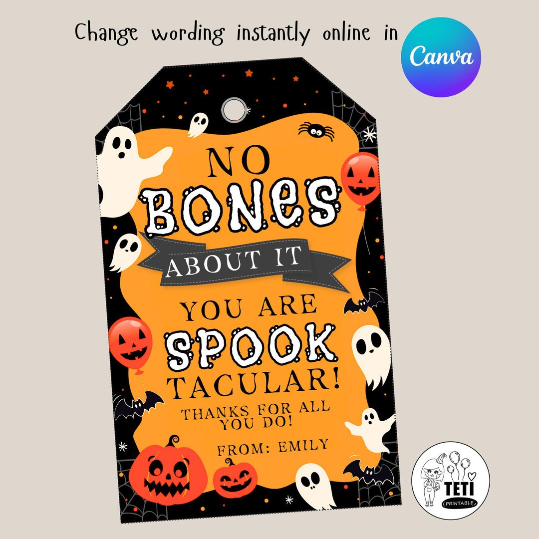 Halloween Appreciation Tags Bones Thank You Gift Tags Teacher Staff ...