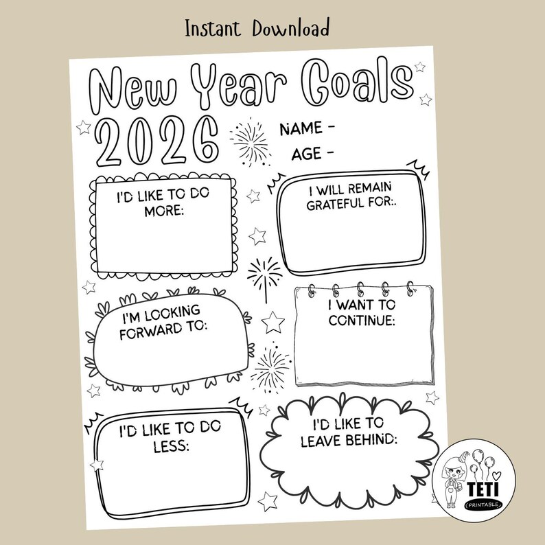 New Year 2026 Reflections and Goals Activity for Kids, Teacher Resource ...