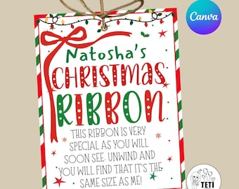 Editable Christmas Ribbon Ornament Tag Template, Height Ribbon Keepsake ...