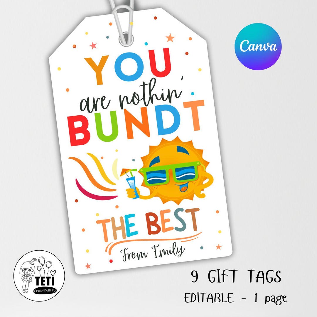 Editable Nothin Bundt the Best, You Are Nothin Bundt Cake Gift Tag ...