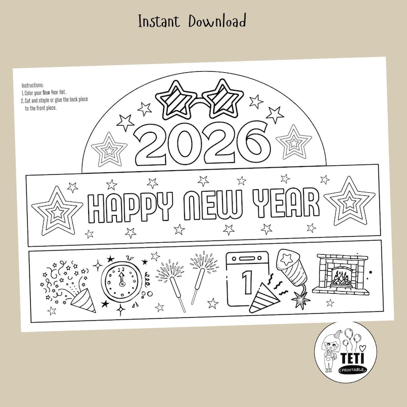 2026 New Year Paper Hat: Coloring Kids Activity (PDF) - Etsy