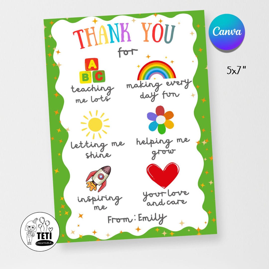 Editable Teacher Thank You Card, Daycare Teachers Greeting Card ...