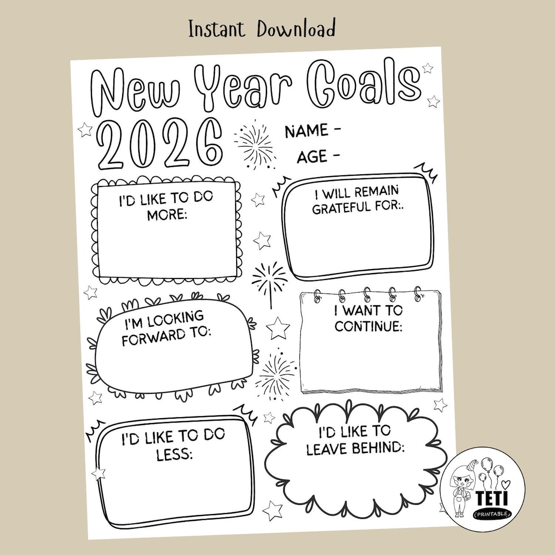 New Year 2026 Reflections and Goals Activity for Kids, Teacher Resource ...