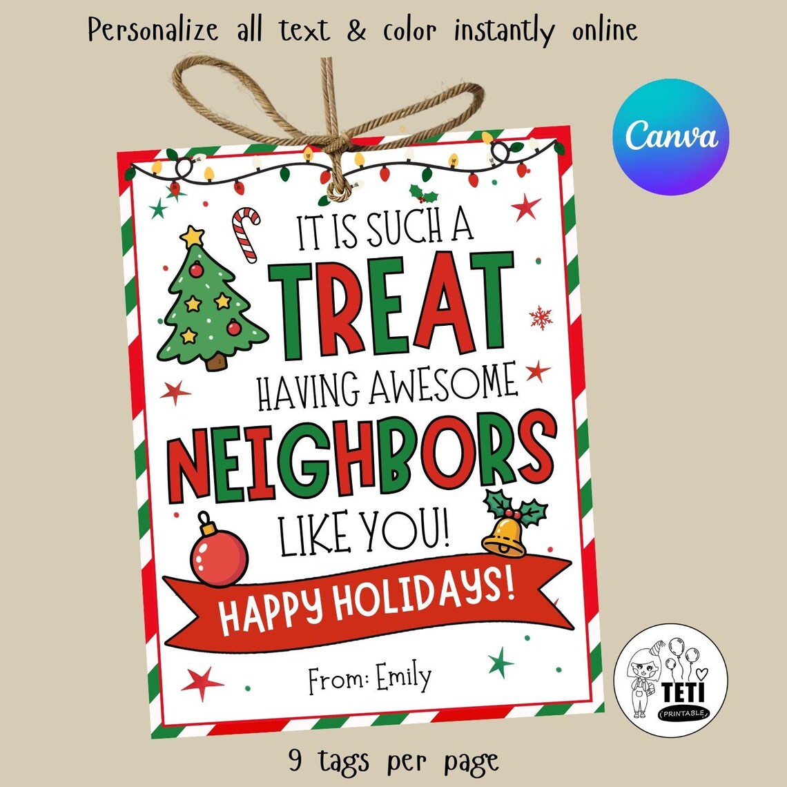 Christmas Neighbor Gift Tags, Such A Treat Having Awesome Neighbors ...