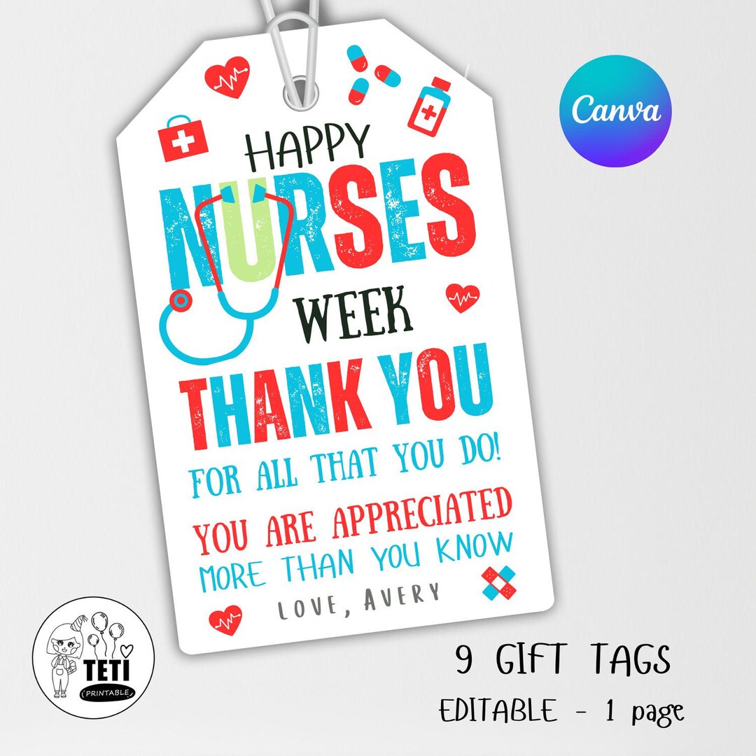 Editable Nurse Appreciation Tag Printable, Thank You Card for Nurses ...