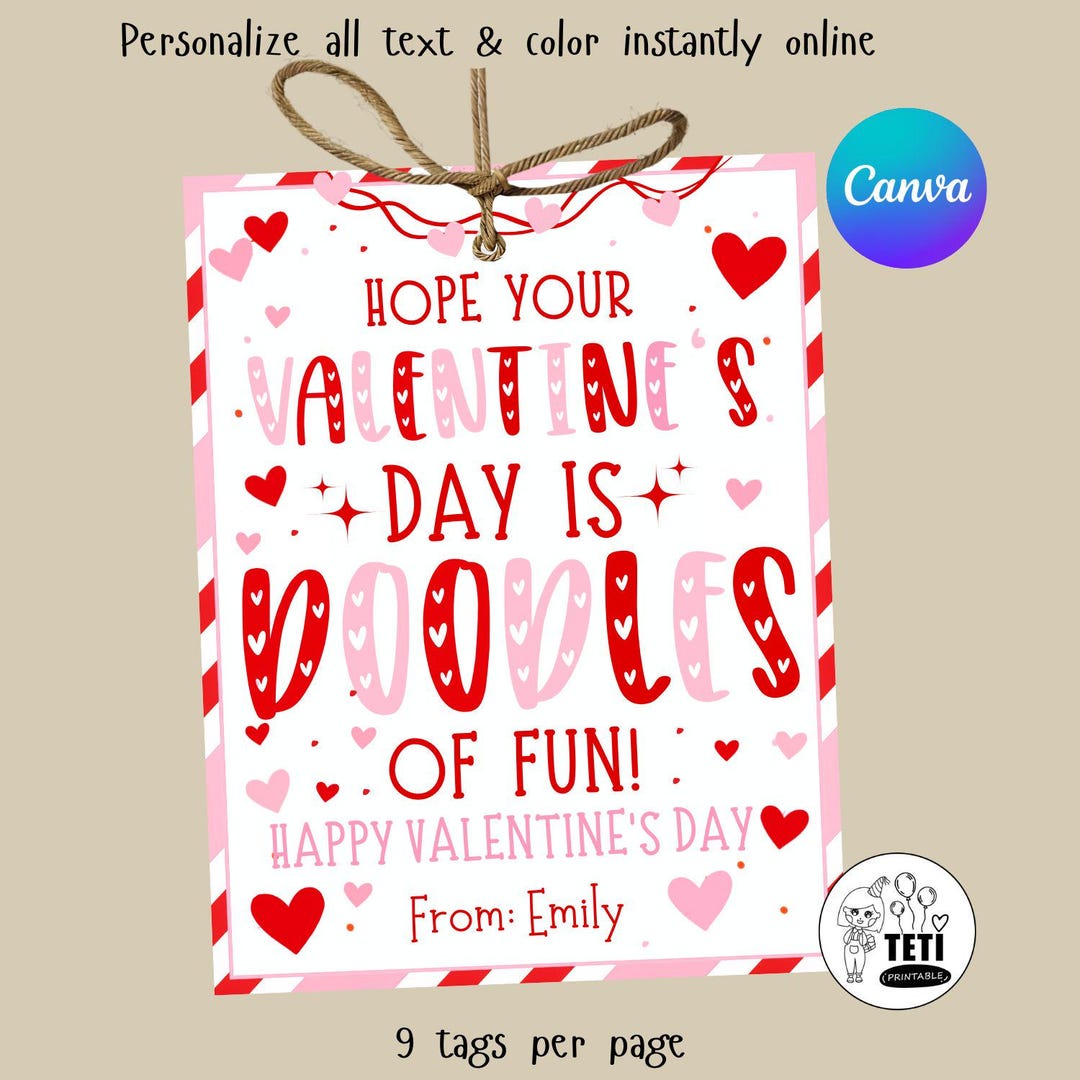 Doodle Valentine Gift Tag Printable, Doodles of Fun Pun, Treat Bag ...