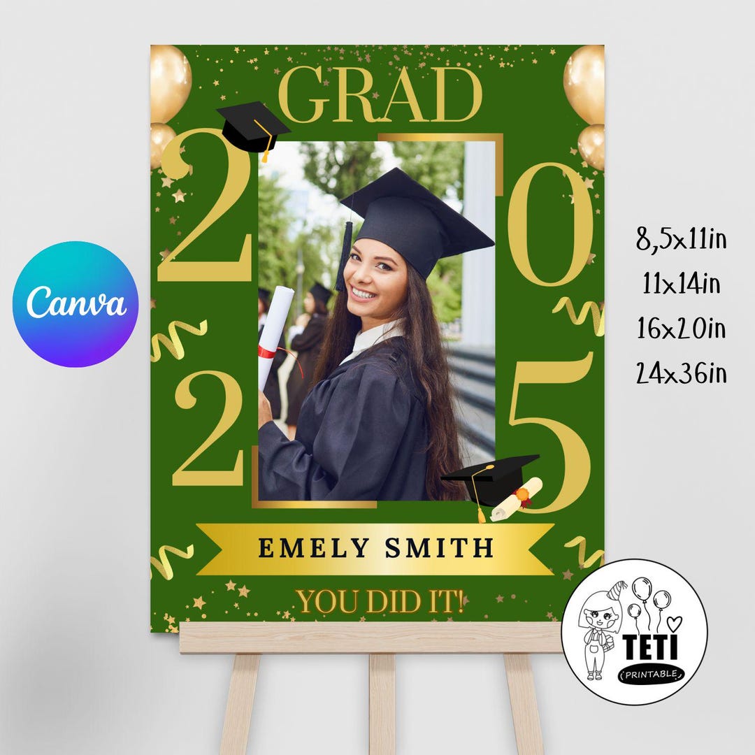 Green and Gold Graduation Party Poster Template, Graduation Welcome ...