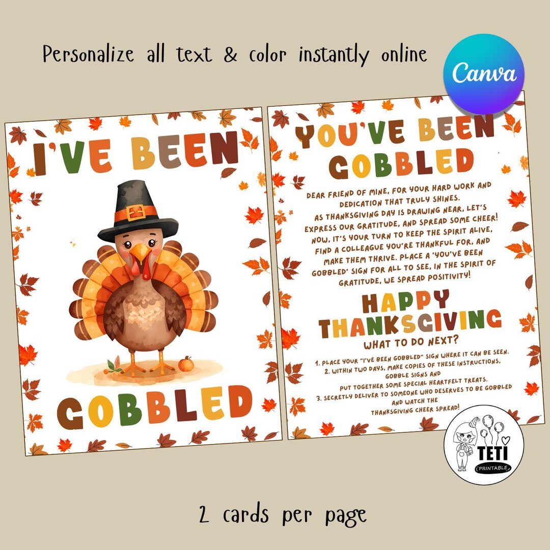 You've Been Gobbled Coworker Game, Thanksgiving I've Been Gobbled Card ...