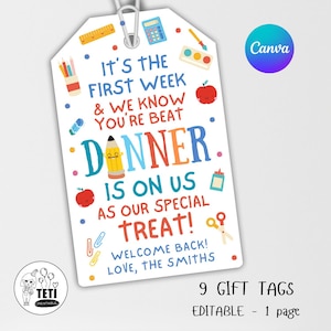 Dinner is on Us Teacher Appreciation Gift Tag Template, Printable First ...