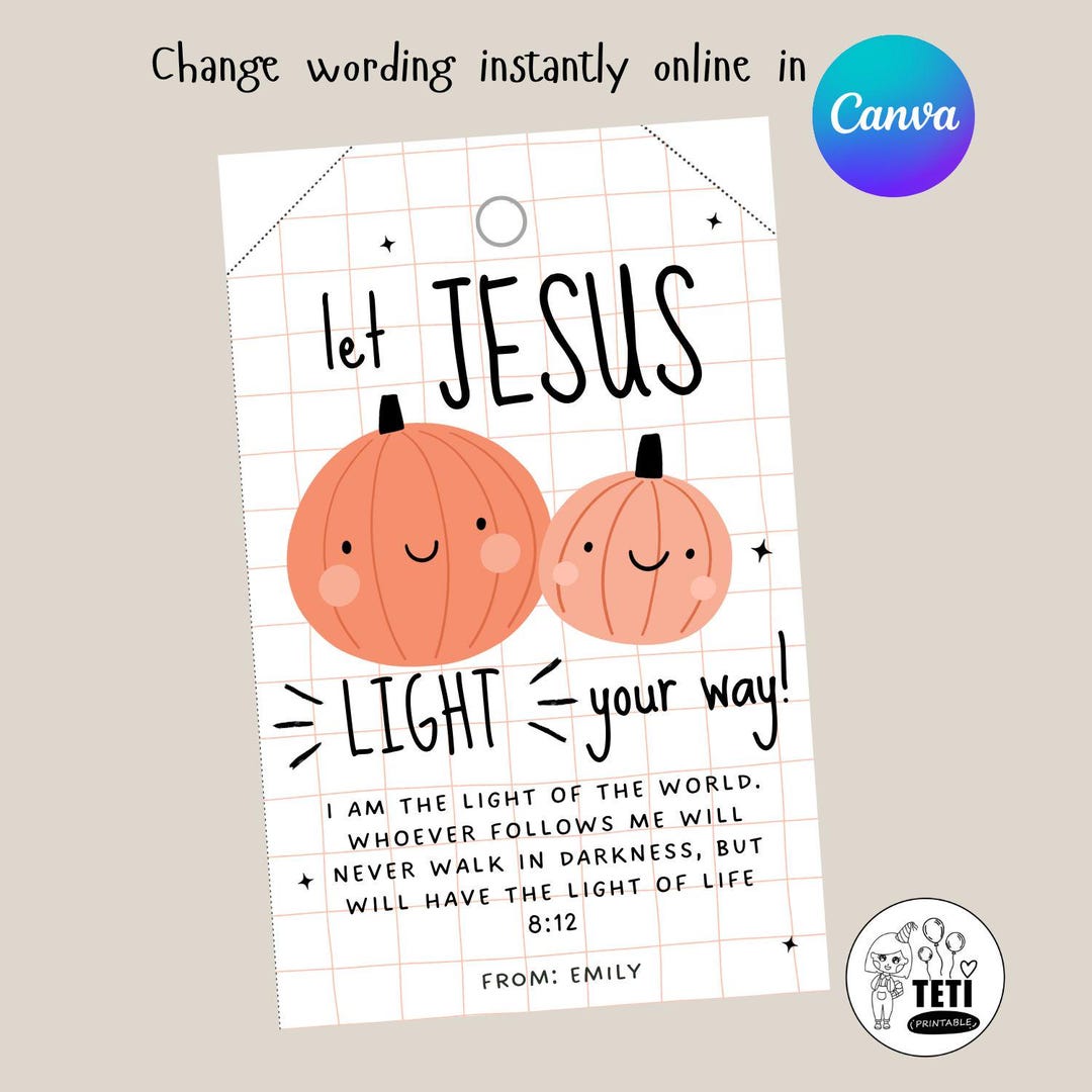 Glow Stick Gift Tags, Let Jesus Light Your Way Halloween Tags, Treats ...