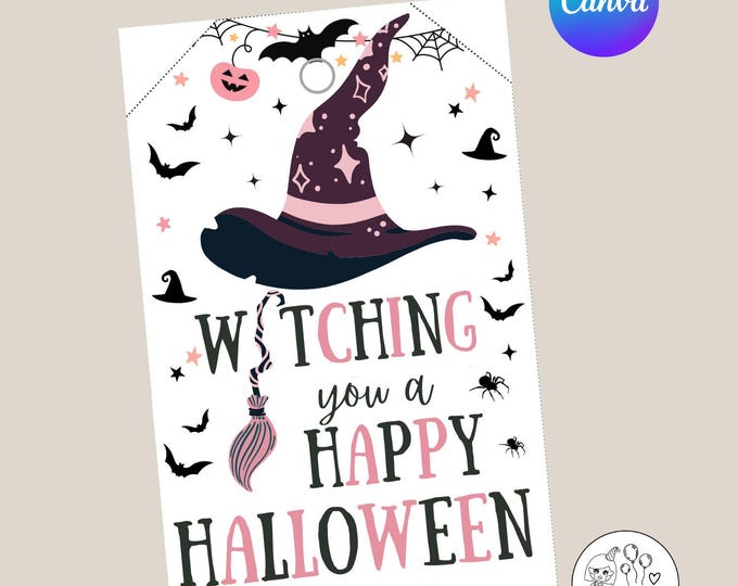 Halloween Gift Tag Printable, Halloween Teacher Tag Witch Party Favor ...