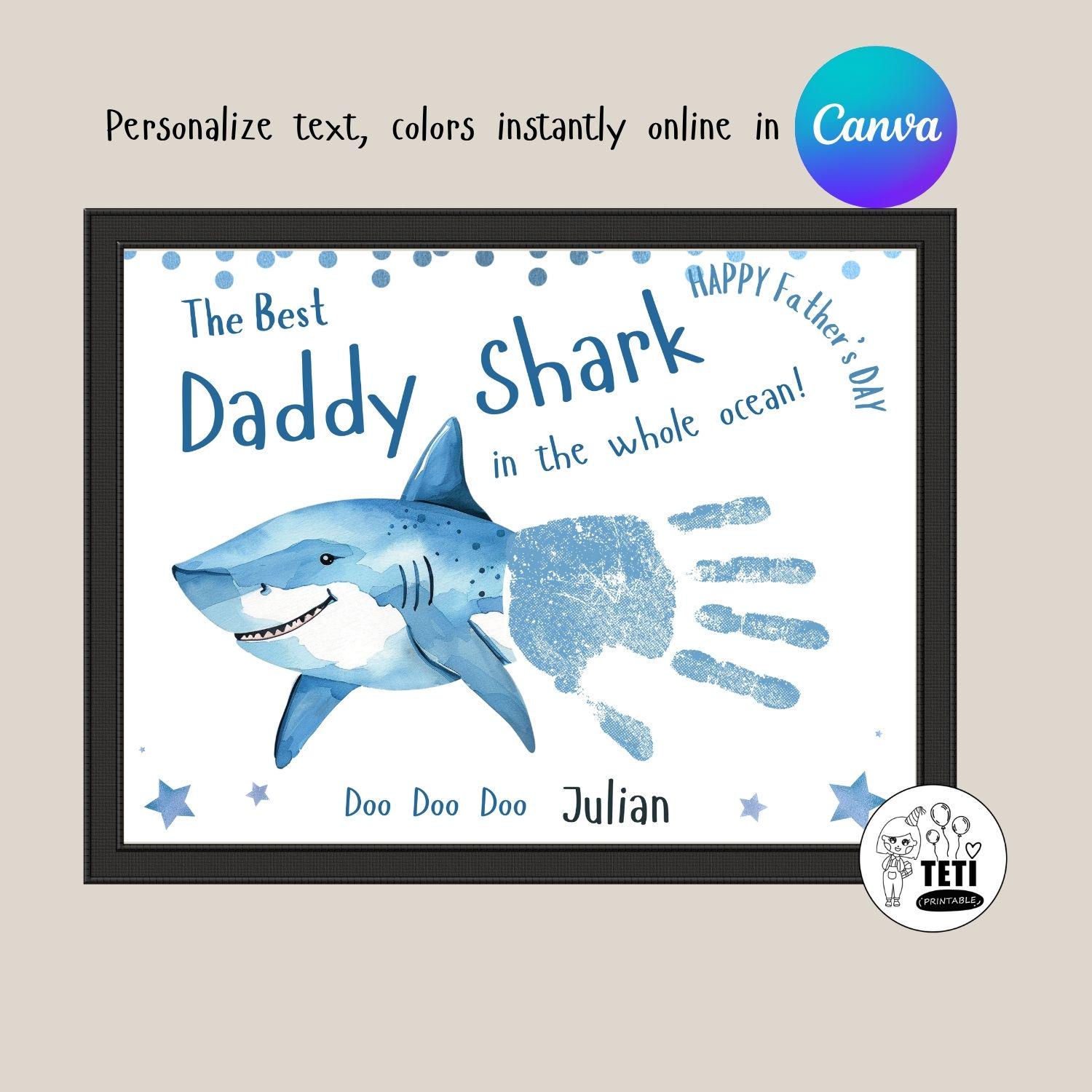 Father's Day Handprint Art, Best Daddy Shark Gift for Dad Papa, Fathers ...