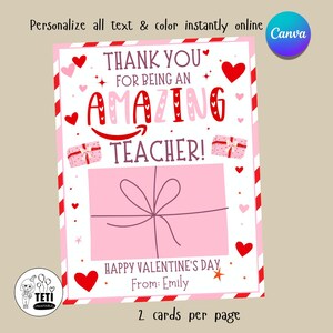 Valentine's Day Teacher Gift Card Holder, Thank You Teacher Printable ...
