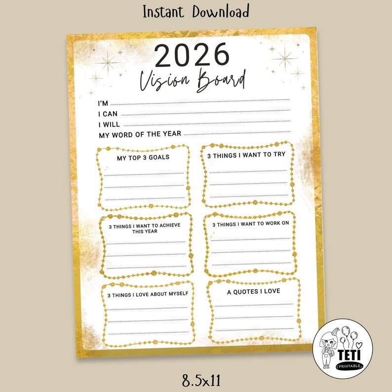 Printable 2026 Vision Board Template: Goal Setting, Reflection Digital ...