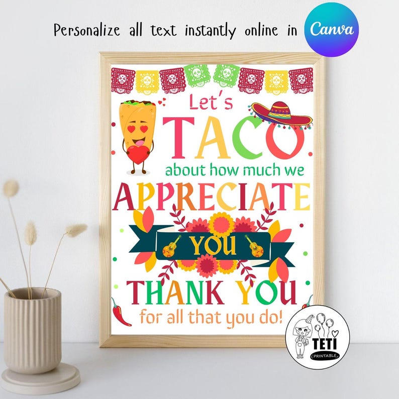 Taco Appreciation Sign, Taco About Teacher Appreciation Lunch, Taco Bar ...