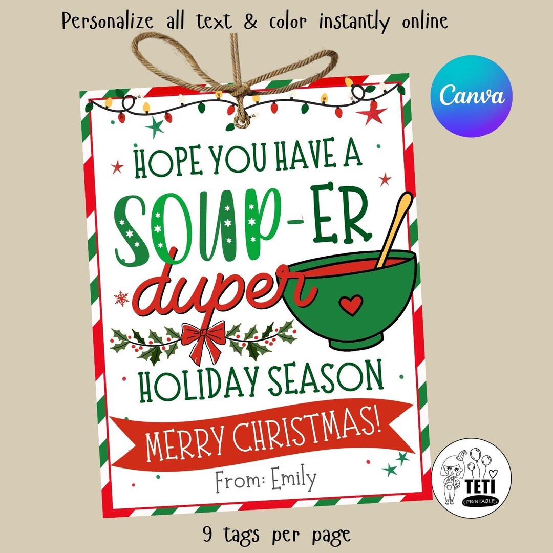 Christmas Soup Gift Tag, Soup-er Duper Holiday Label, Soup Mix Tag Gift ...