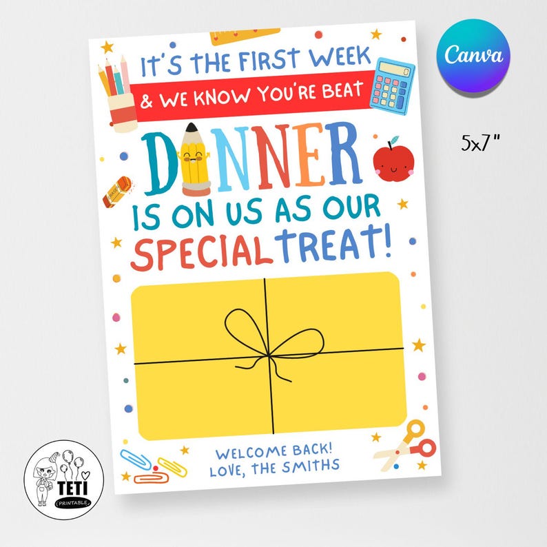 First Day of School Dinner is on Us Gift Card Holder, Teacher Staff ...
