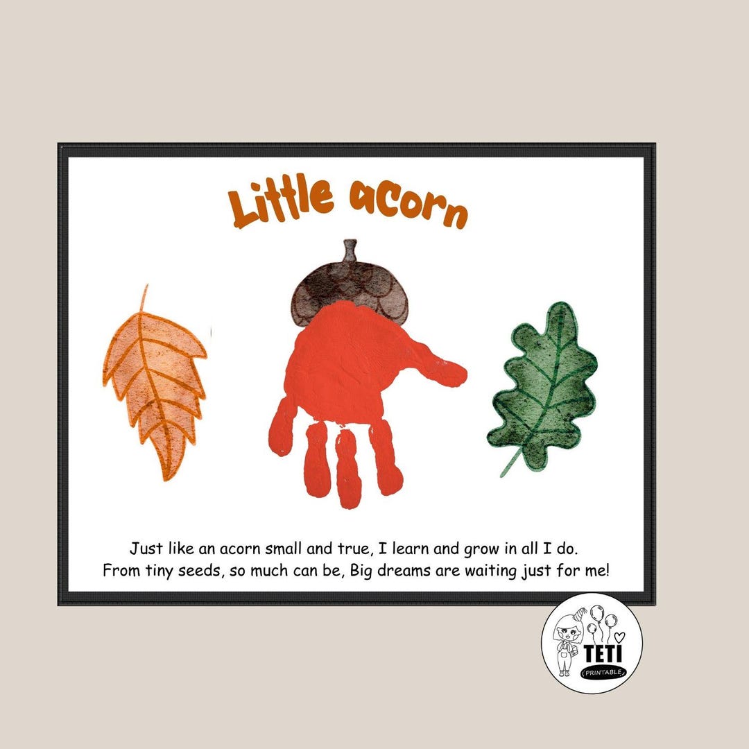 Acorn Handprint Craft Printable, Fall Handprint Art, Autumn Classroom ...