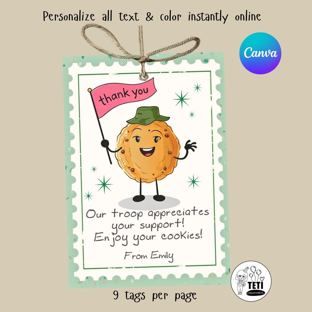 Girl Scout Cookie Thank You Gift Tag, Scout Troop Cookie Tags ...
