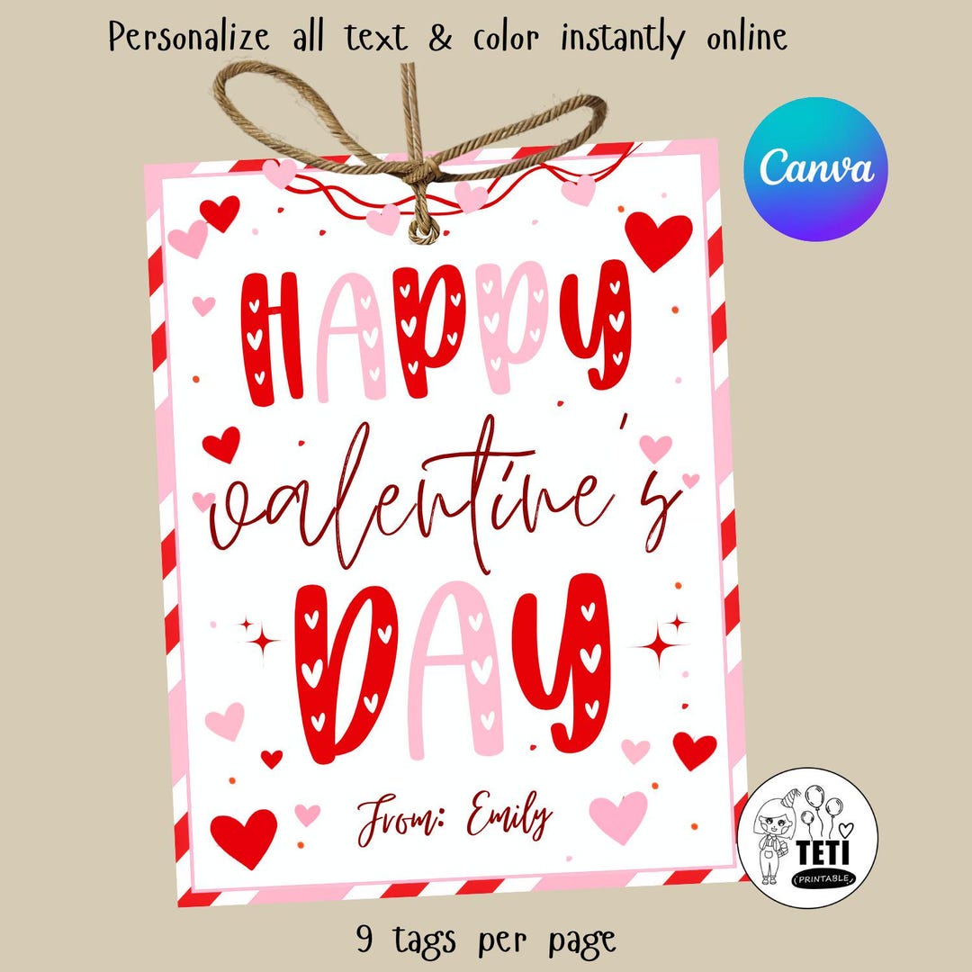 Printable Happy Valentines Day Gift Tag, Sweet Treat Tag, Classroom ...