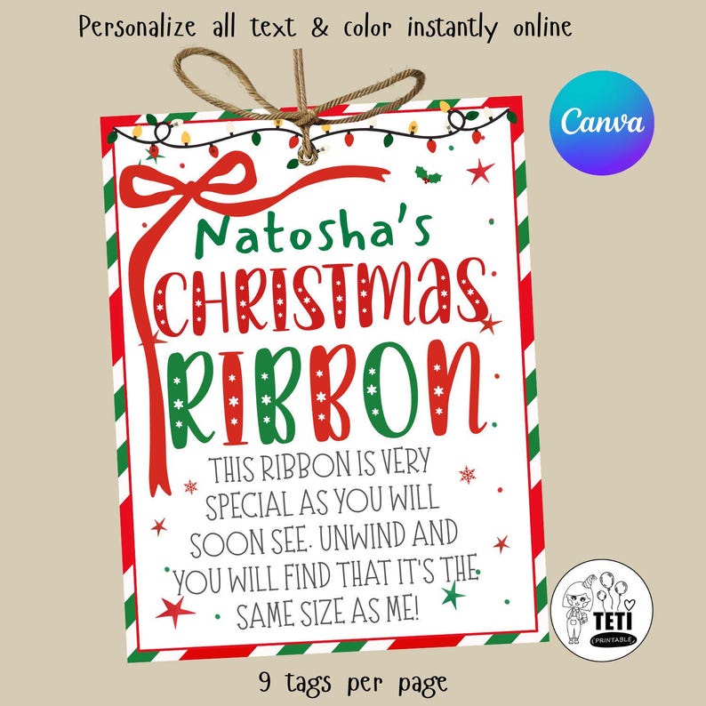 Christmas Ribbon Ornament Tag, Height Ribbon Keepsake, Measurement ...