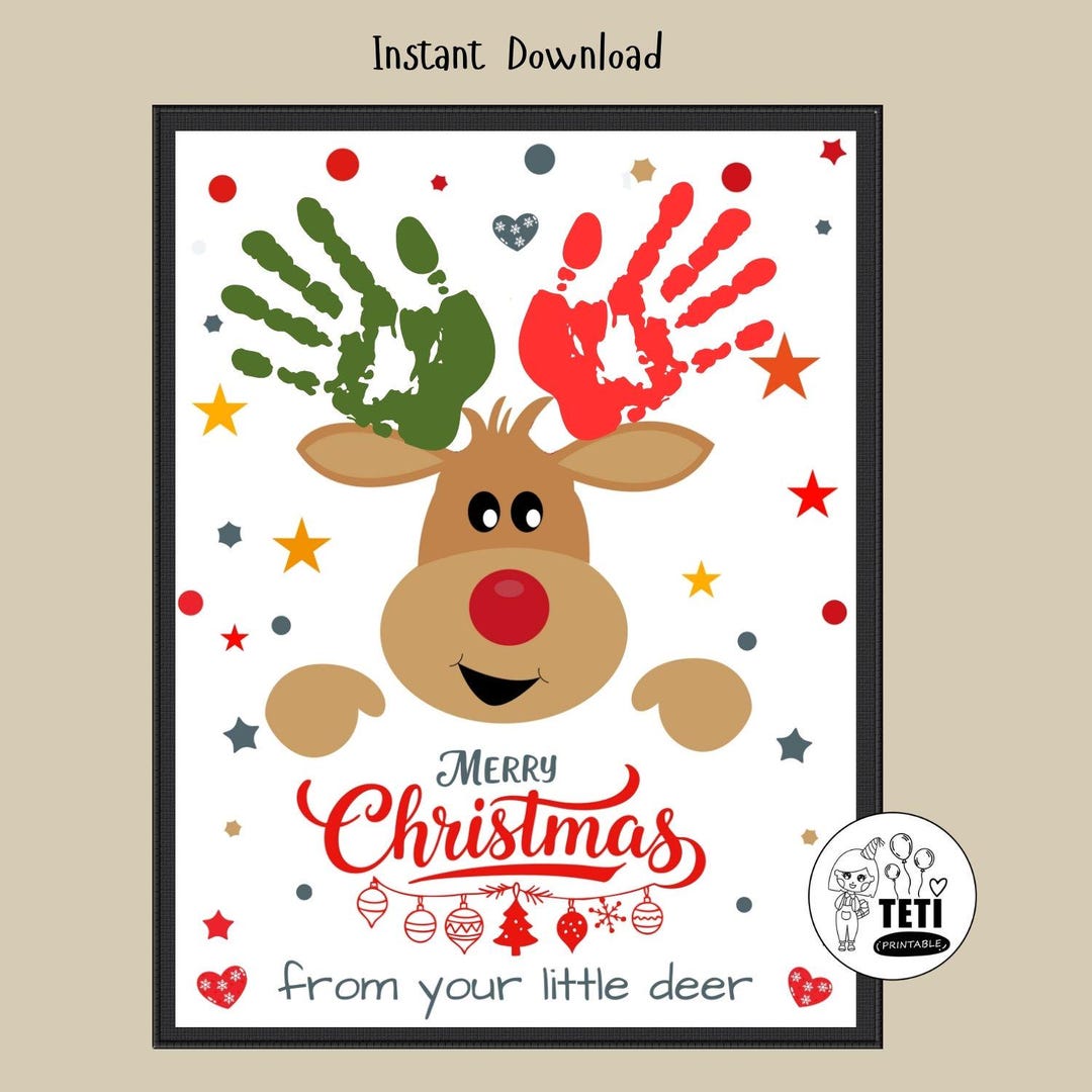 Little Deer Handprint Christmas Craft, Reindeer DIY Gift (JPG File) - Etsy
