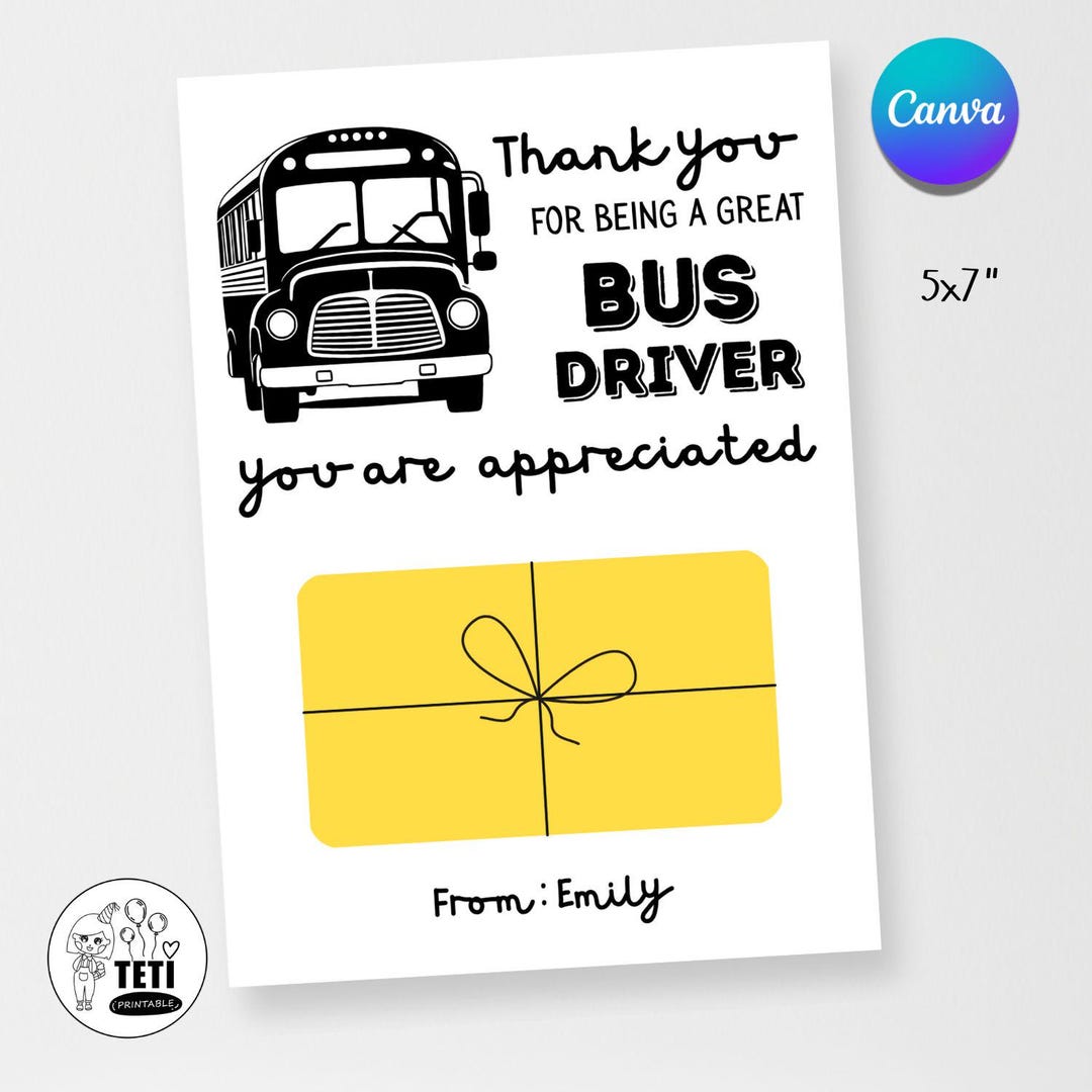 Editable Bus Driver Gift Card Holder, Thank You Bus Driver, End of Year ...