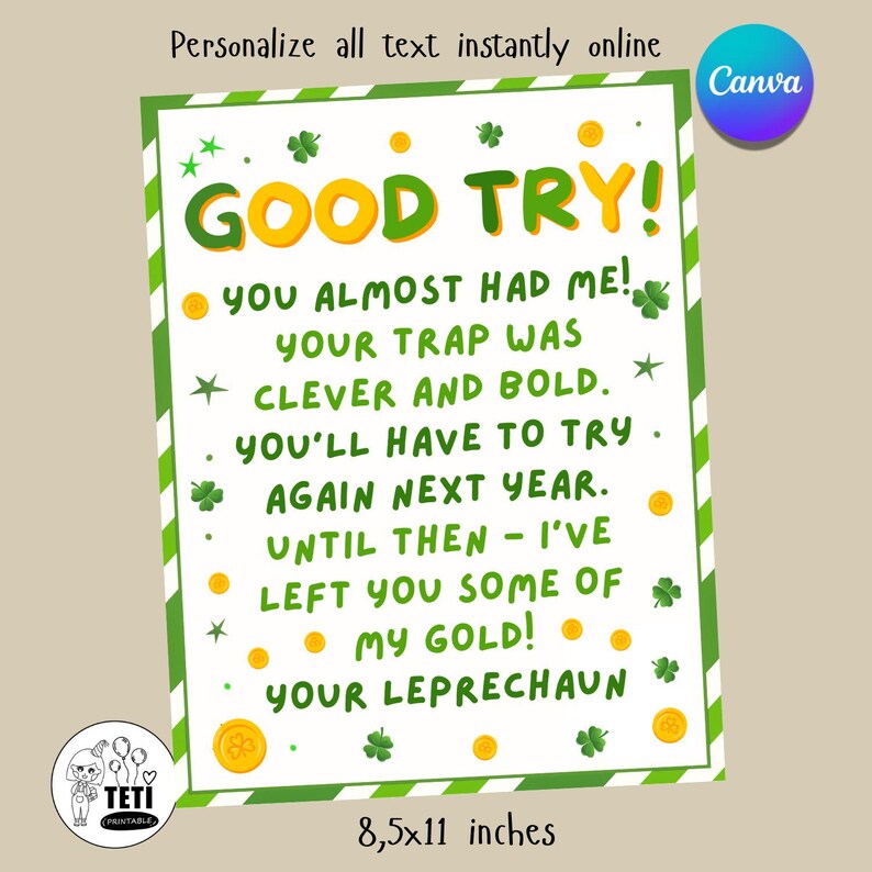 St Patricks Day Kids Leprechaun Letter Printable, Leprechaun Trap Note ...