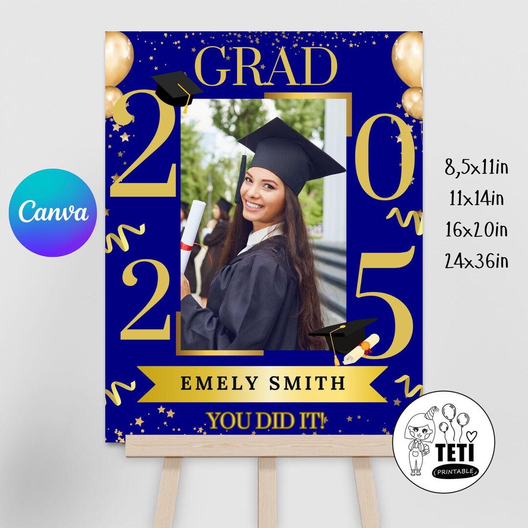 Navy Blue and Gold Graduation Party Poster Template, Graduation Welcome ...