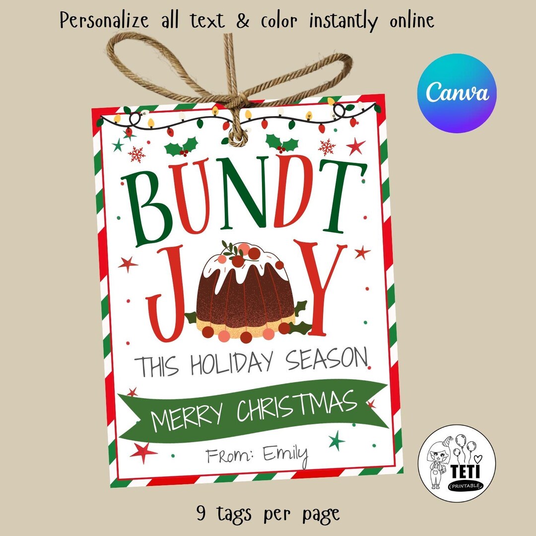 Christmas Gift Tags Printable, Bundt Joy Cake, Holiday Baking Treat ...