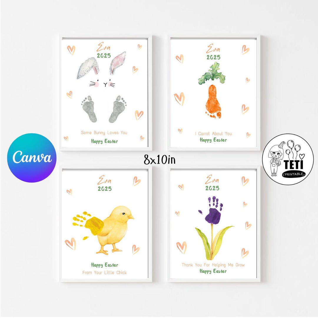4 Easter Handprint Footprint Art Graft, Bunny Carrot Chick Flower Baby ...
