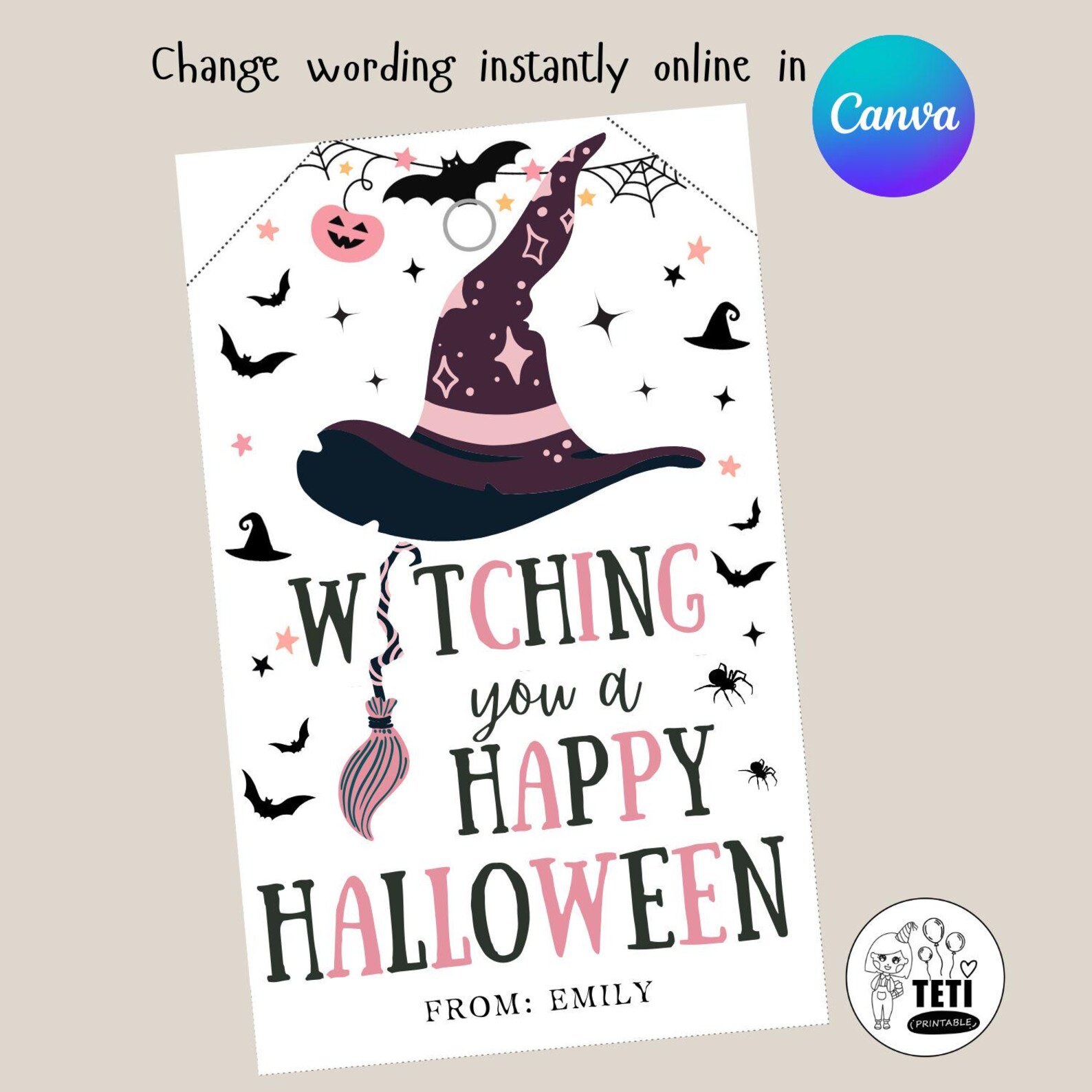 Halloween Gift Tag Printable, Halloween Teacher Tag Witch Party Favor ...