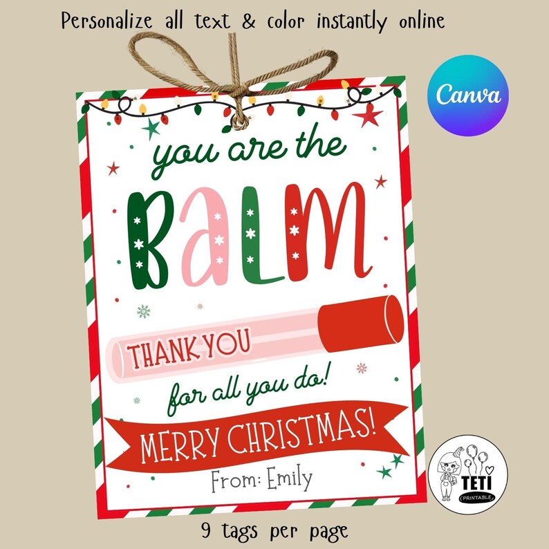 You're the Balm Tag Christmas Chappy Lip Balm Chapstick Gift Tag ...