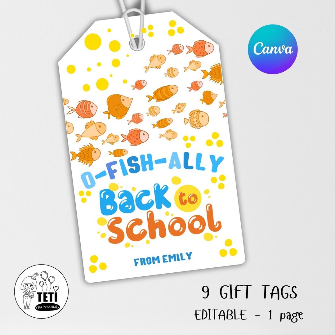 Back to School Goldfish Cookie Tag, Back to School Goldfish Tag, First ...