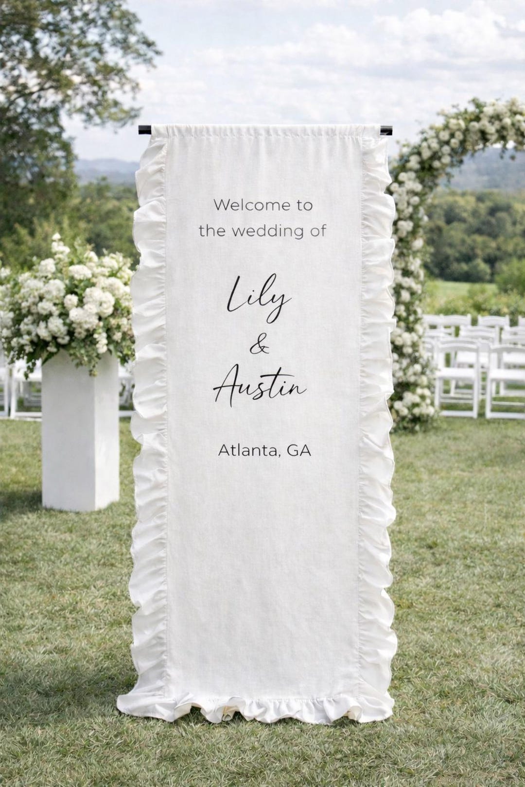 Custom Linen Bridal Shower Sign, Wedding Decor, Ruffled Sign, Fabric ...