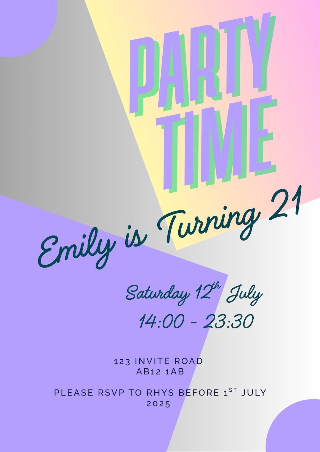 Editable Party Invitation, Party Time Birthday Invite Template - Etsy