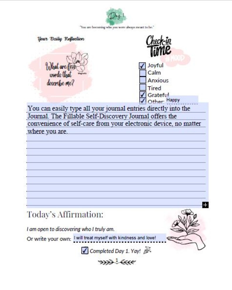 30-day Fillable Self-discovery Journal – Guided Digital Journal for ...