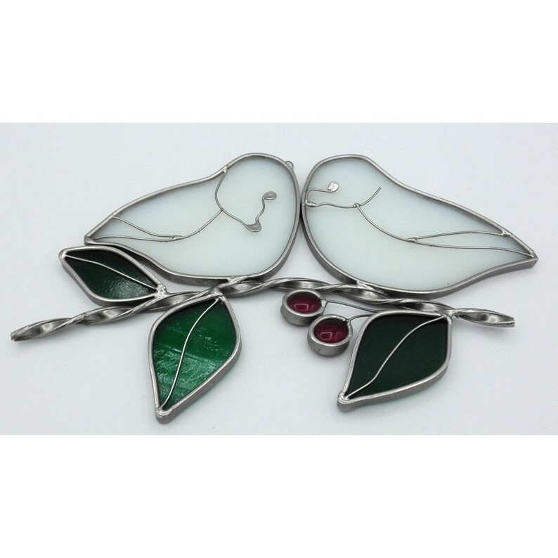 VTG Stained Glass Leaded Partridge Birds Holly Berry Window Ornament ...