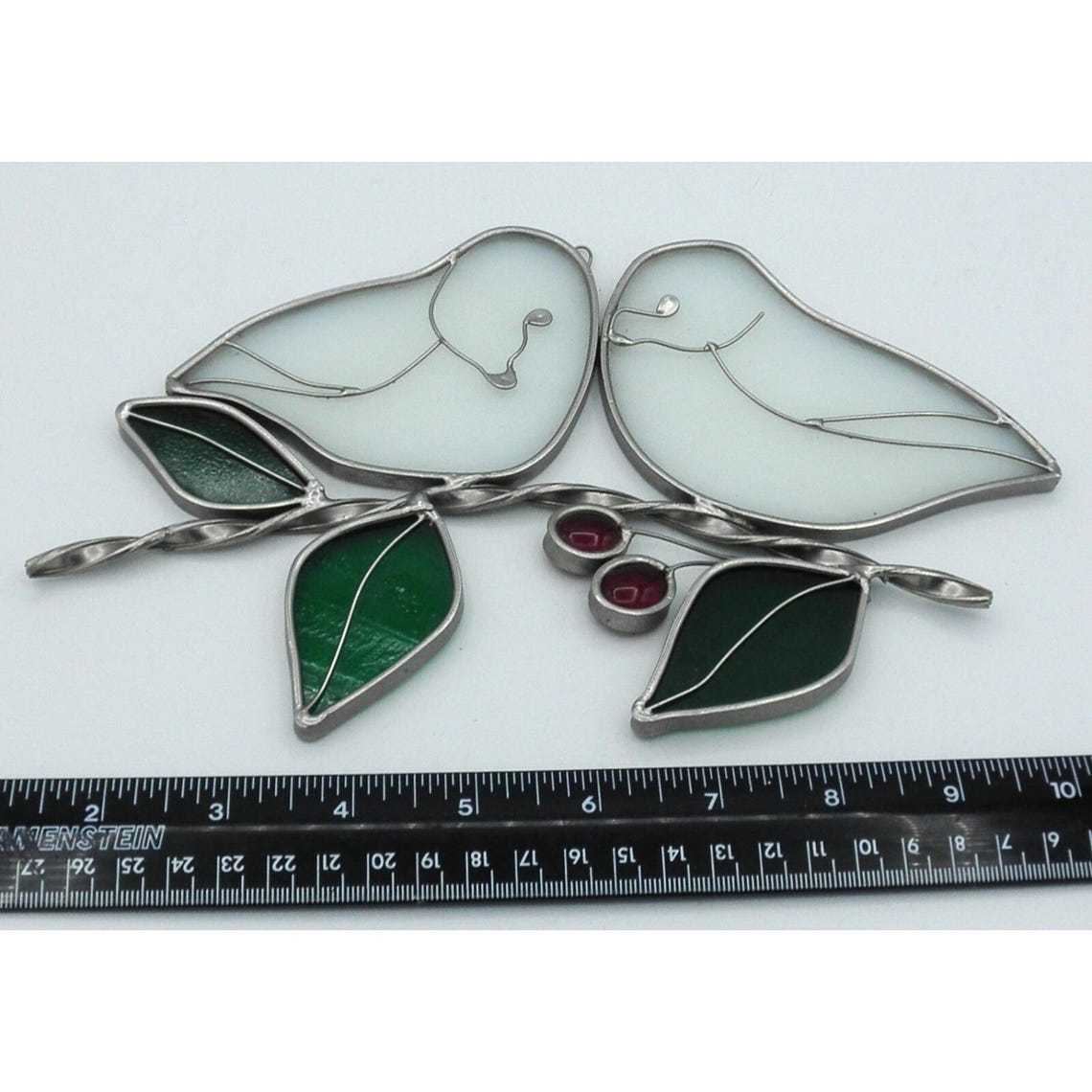 VTG Stained Glass Leaded Partridge Birds Holly Berry Window Ornament ...